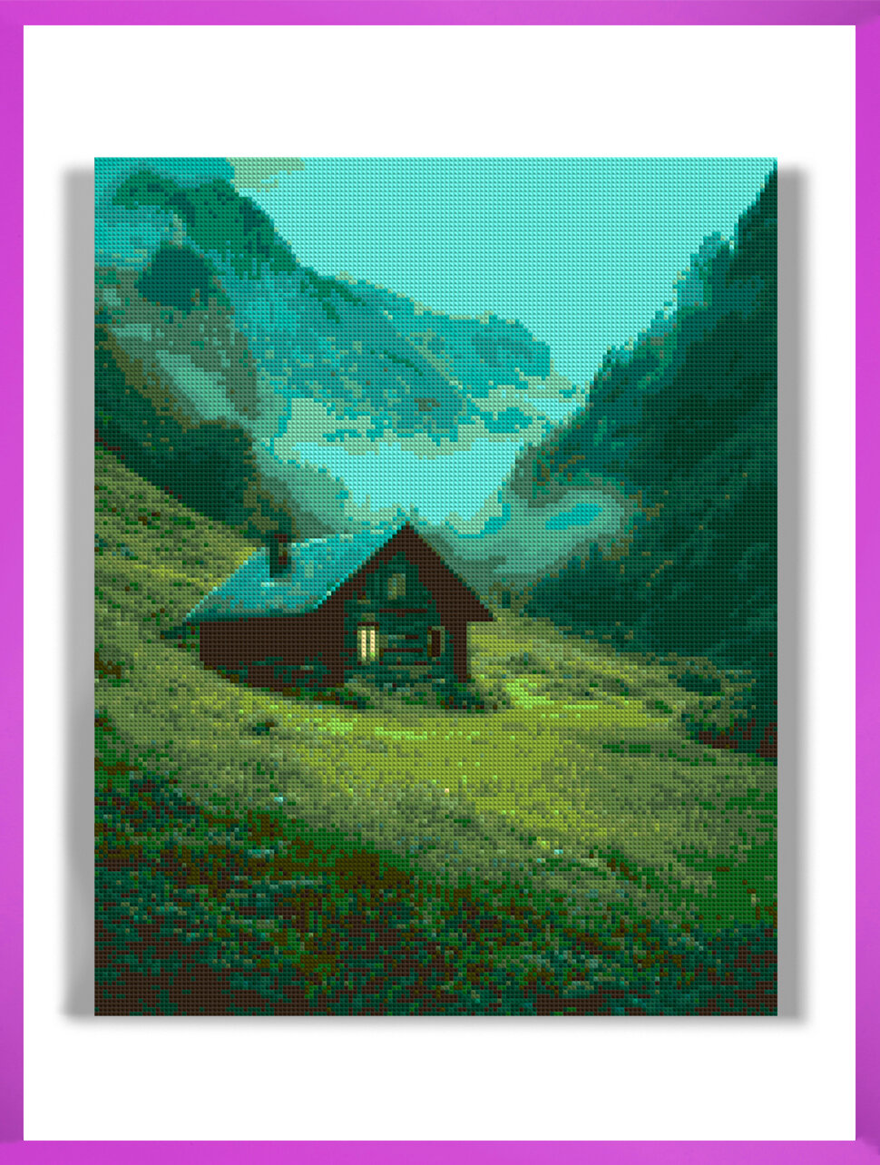 Алмазная мозаика на подрамнике - вышивка Домик в Норвегии 40 х 50 см