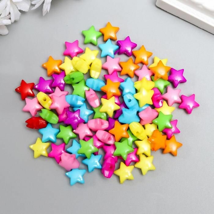 Бусины для творчества Арт Узор пластик, "Звездочки", цветные, 100 шт, 1,1х1,1 см