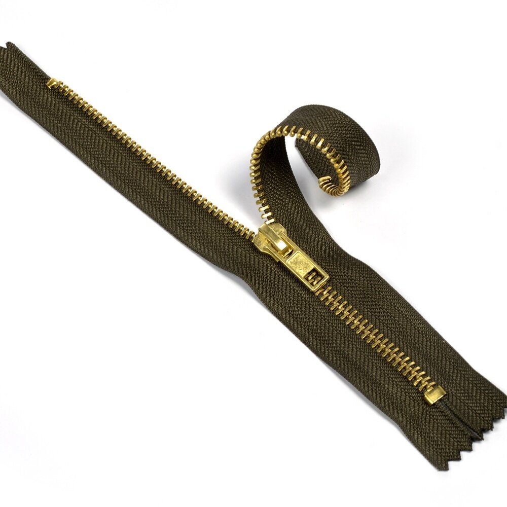 Молния MaxZipper джинсовая, золото, №5, 18 см, неразъемная, цвет F328, хаки, 10 шт (1. DJNS5.18. F328)
