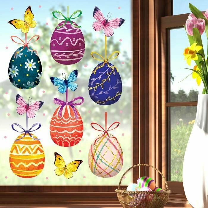 Наклейка для окон КНР витражные "Бабочки", 33х50,5 см