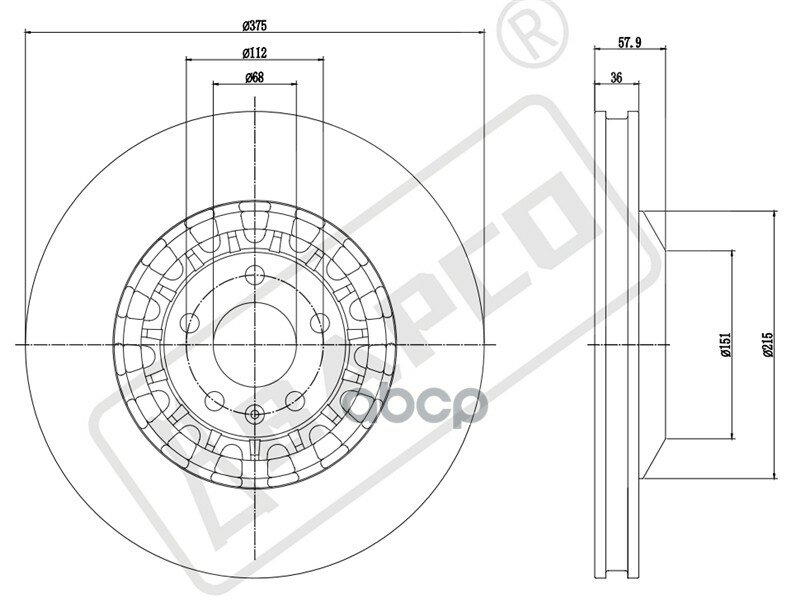 Диск тормозной передний вентилируемый BD0577, BAPCO арт. BD0577
