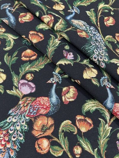 Ткань для штор и мебели, 280*100см Челси цвет 6, цветы, птицы, гобелен