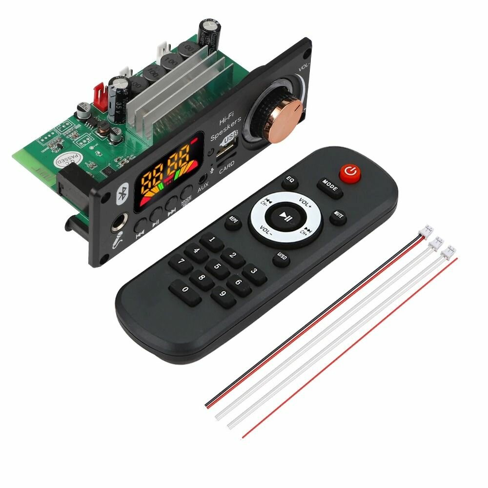 Kebidumei MP3-плеер MP3 модуль с bluetooth, Усилитель 160 Вт, плата MP3 декодера bluetooth/aux/usb, с пультом управления и кабелем для подключения без диска, черный