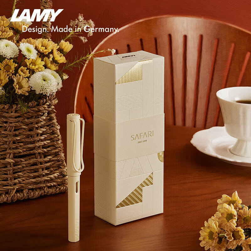 [Christmas Gift] LAMY Fountain Pen Gift Box, Safari Series Handwriting Practice Posture-Correcting Fountain Pen, Student Stationery, Office Gift, Graduation Gift, Corporate Bulk Purchase, Cream White 0.5mm