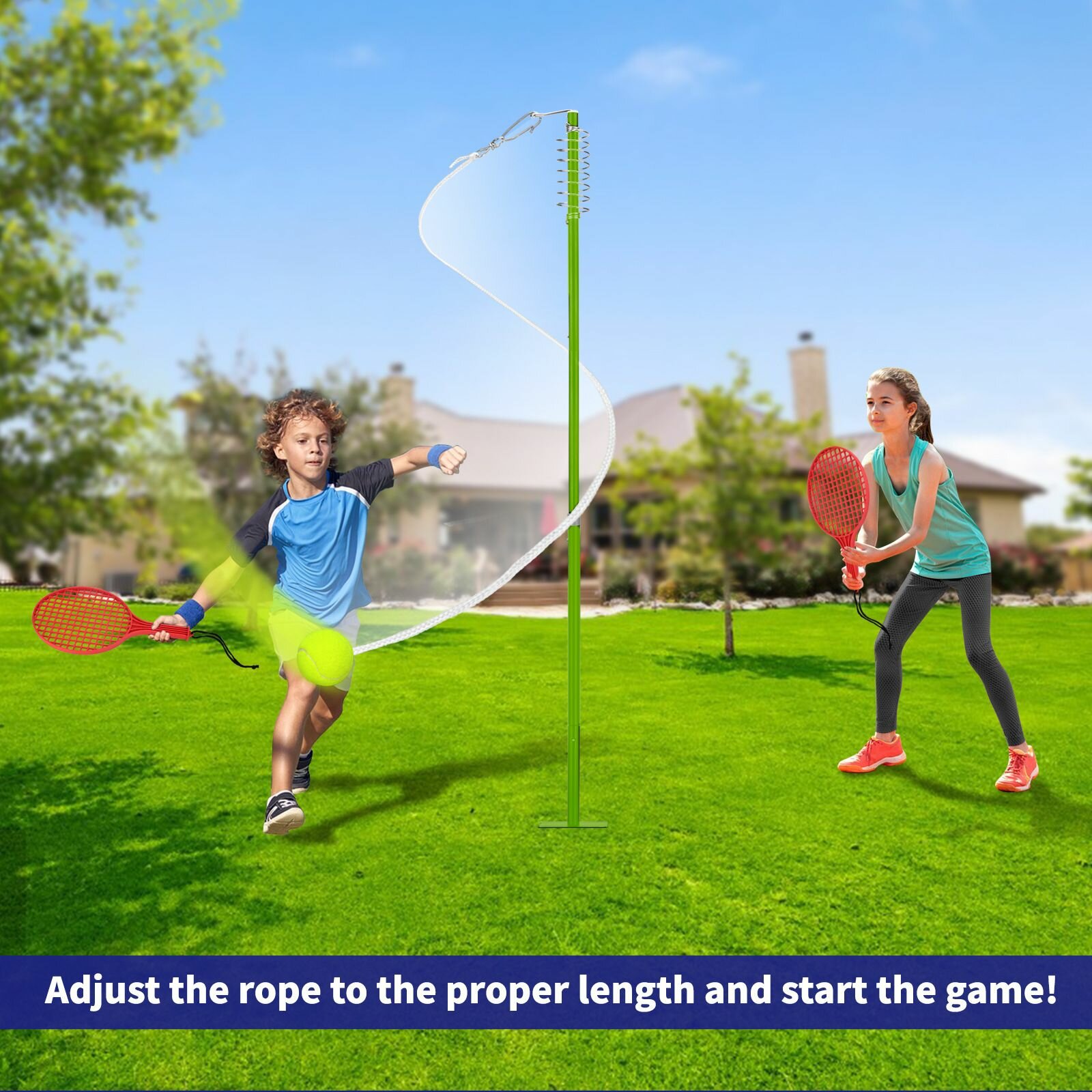 Набор для игры в Тетебол "WWJU", разборная стойка, 3 стойки, 2 ракетки, шнур 160см