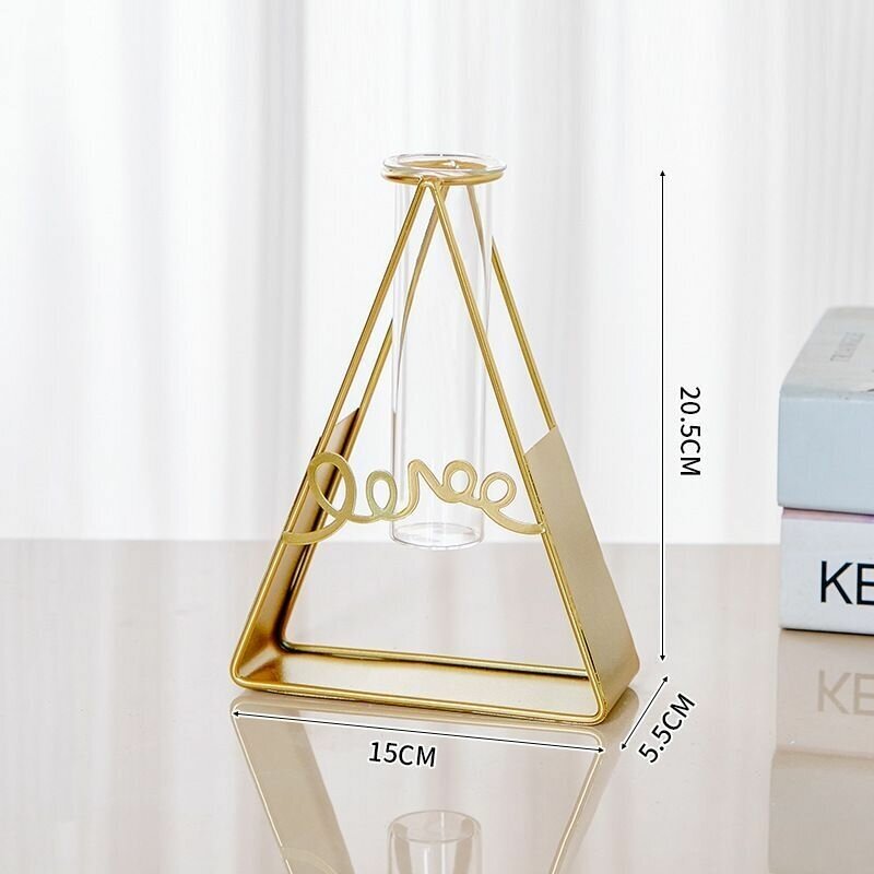 Металлическая интерьерная ваза с колбой для цветов в скандинавском стиле