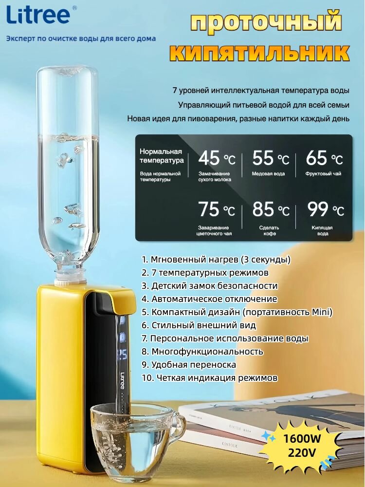 Litree проточный кипятильник, подходит для дома и командировок