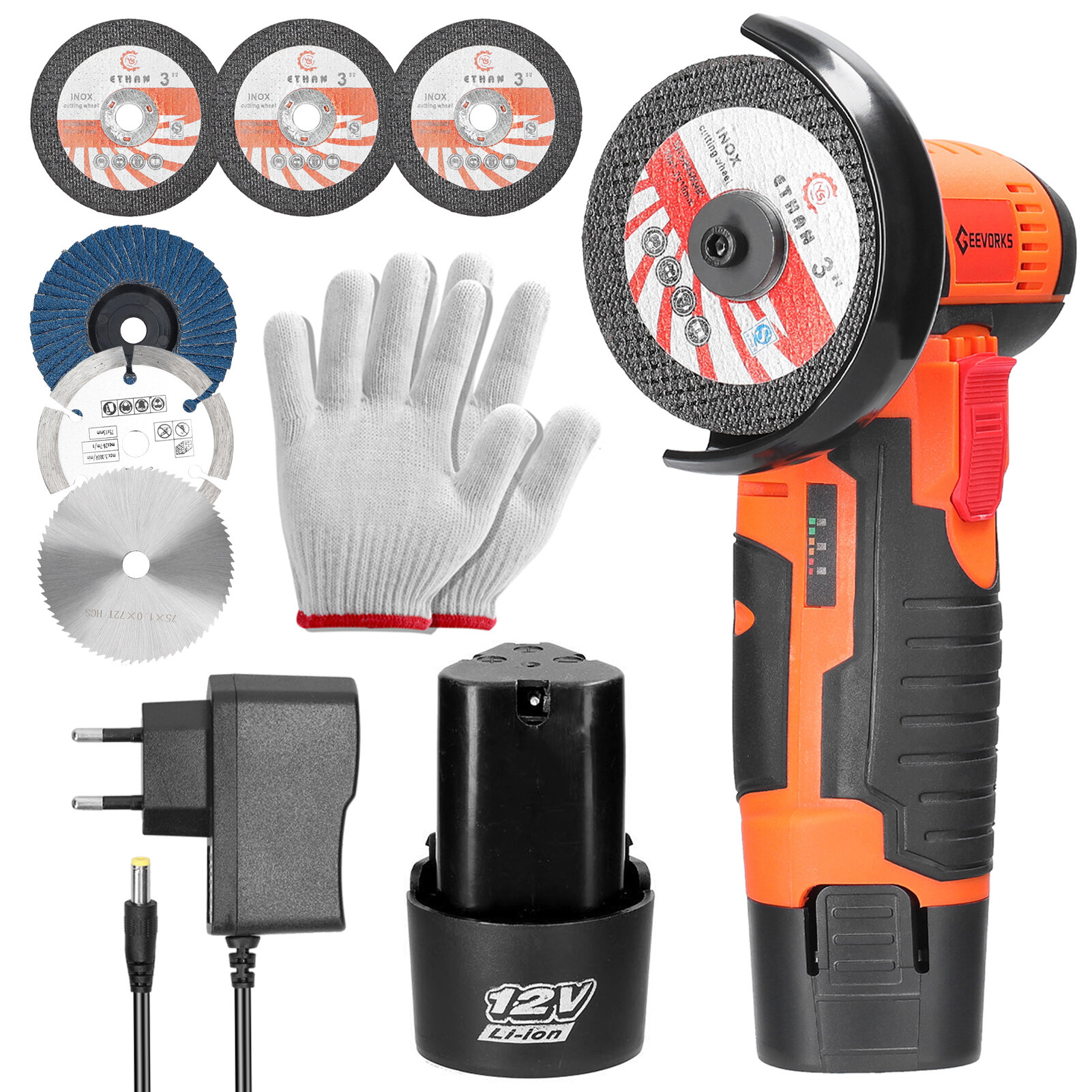 Электрическая шлифовальная машина 12 В, 19500 об/мин, многофункциональная угловая шлифовальная машина, ручной беспроводной двигатель, резак для резки и полировки керамической плитки, дерева, камня и стали.