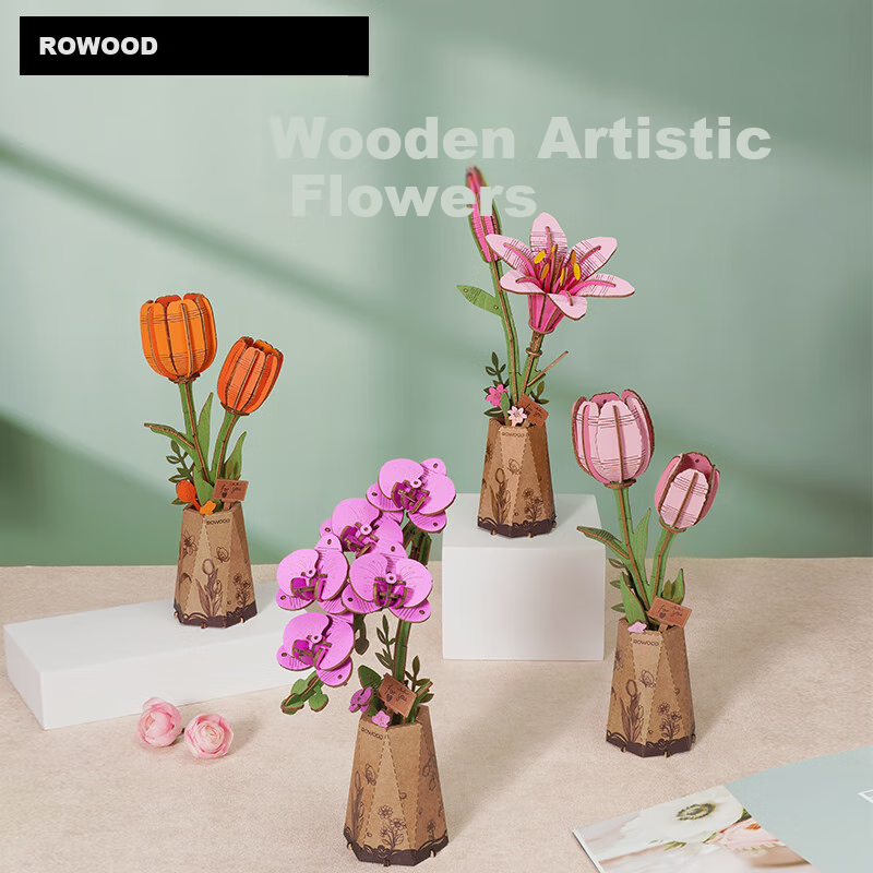 Набор деревянных строительных блоков Розовая тюльпан 100 шт для подростков 14+ Характеристика：Розовая тюльпан