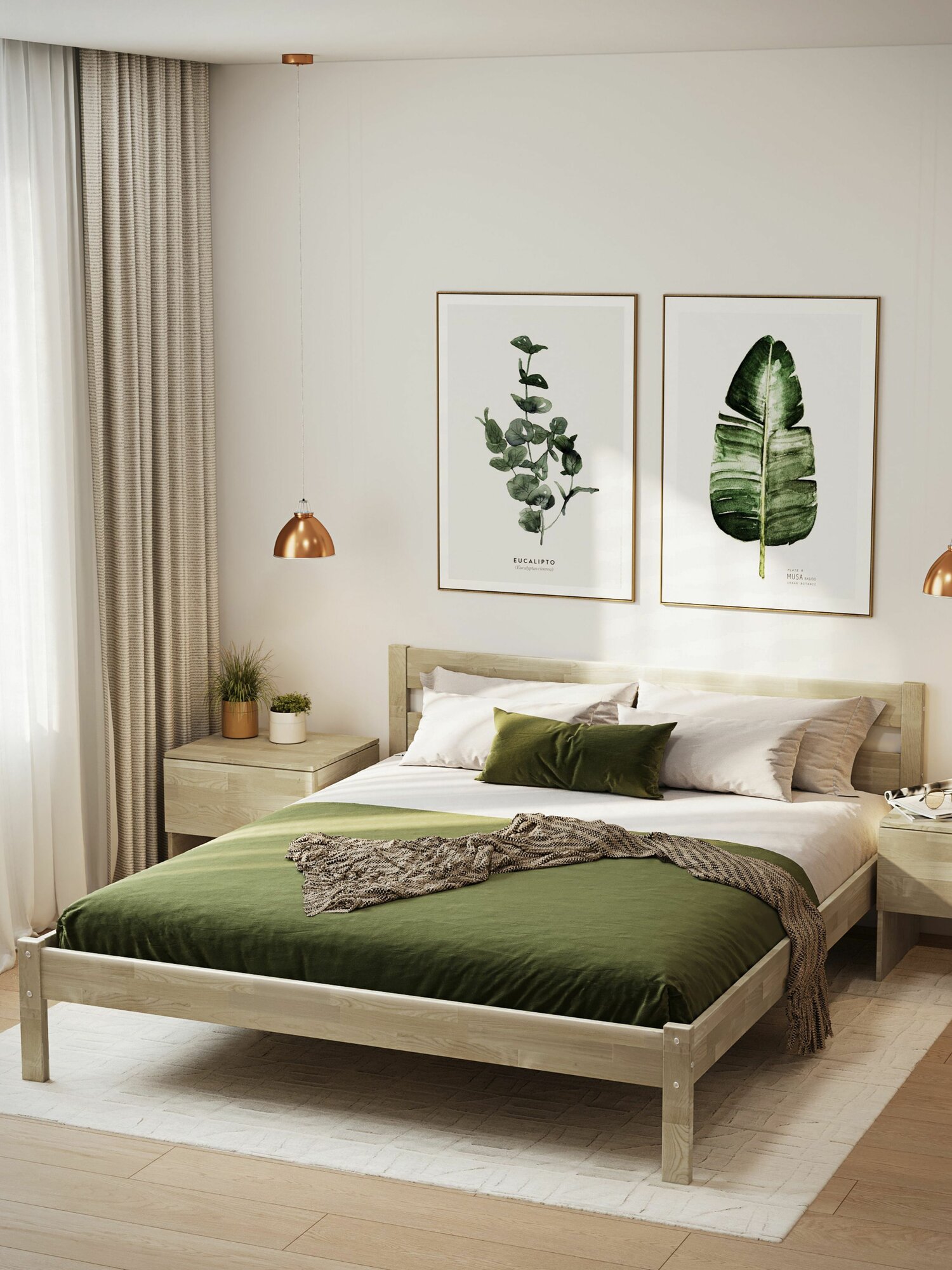 Кровать двуспальная деревянная Стандарт 200х180см, Массив березы, Без покрытия, тилия