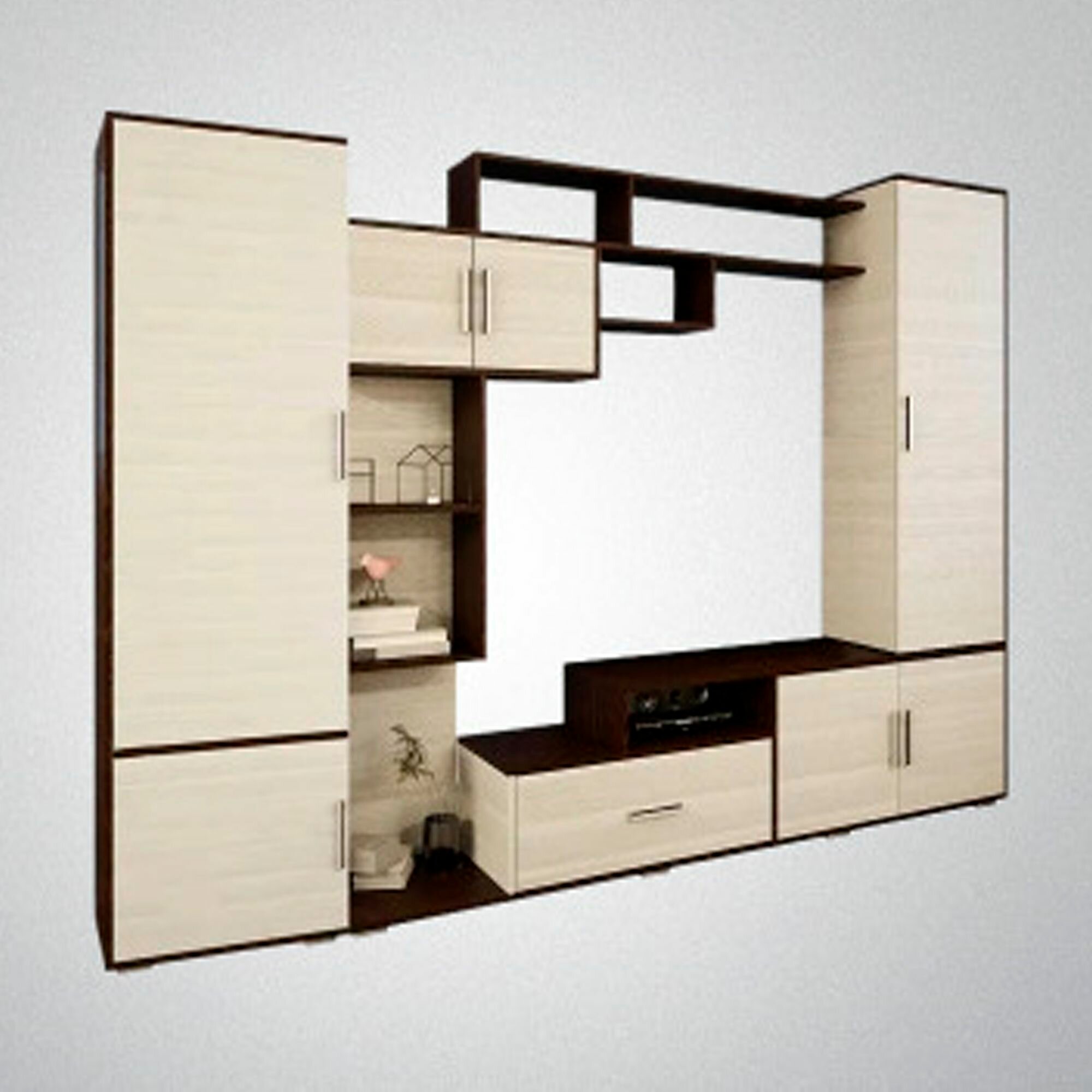 Cтенка в гостиную "Пекин" Венге / Лоредо, под телевизор со шкафом для одежды, напольная, горка в гостиную, в зал, тв зона, ширина 261 см