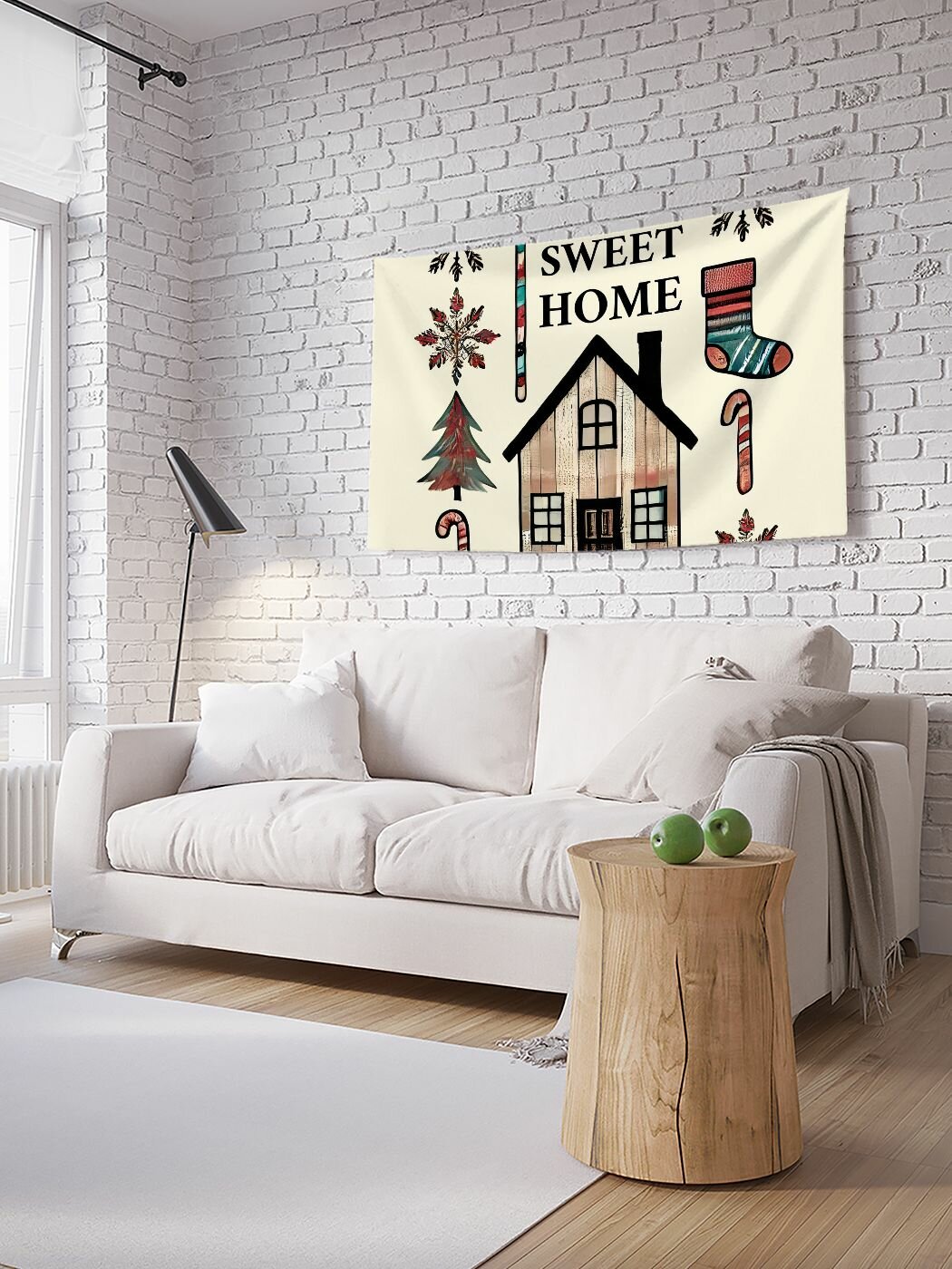 Фотопанно на стену тканевый горизонтальный "Семейный очаг", 150х200 см, JoyArty, серия Новый год и Рождество