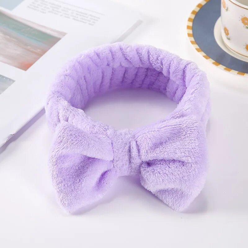 Повязка на голову махровая для фиксации и защиты волос косметическая во время ухода за кожей лица, цвет сиреневый
