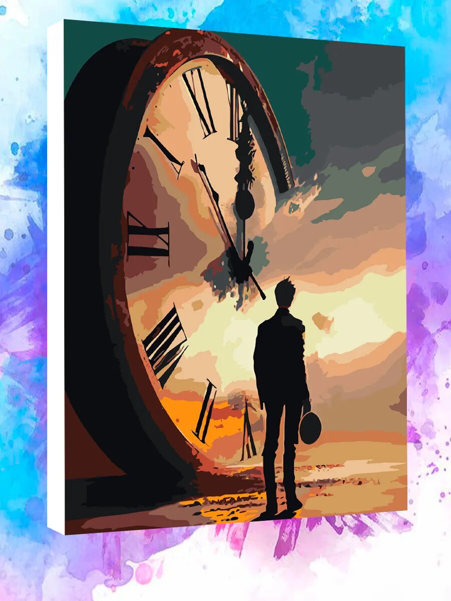 Картина по номерам Часы_Время_Закат_Мужчина