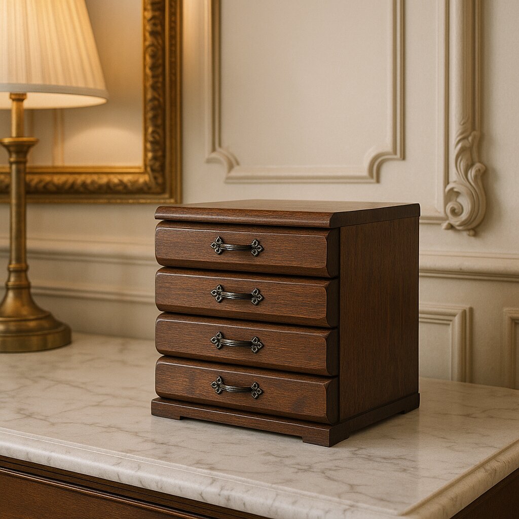 Шкатулка комод 20*21*14 итальянский орех на 4 ячейки