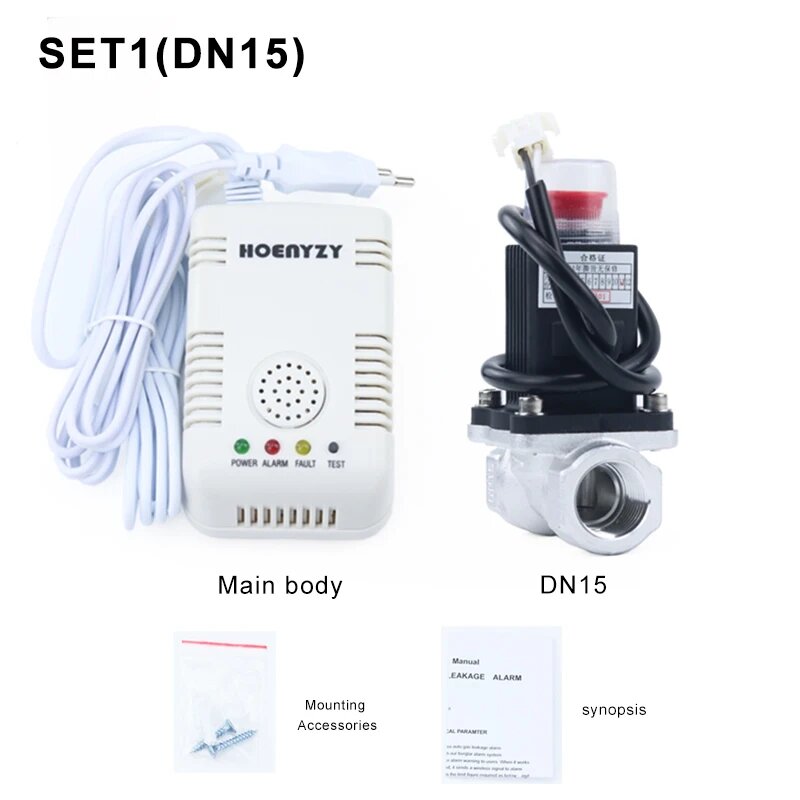 Смарт-детектор утечки газа CH4 с запорным клапаном 1/2", 3/4" DN15