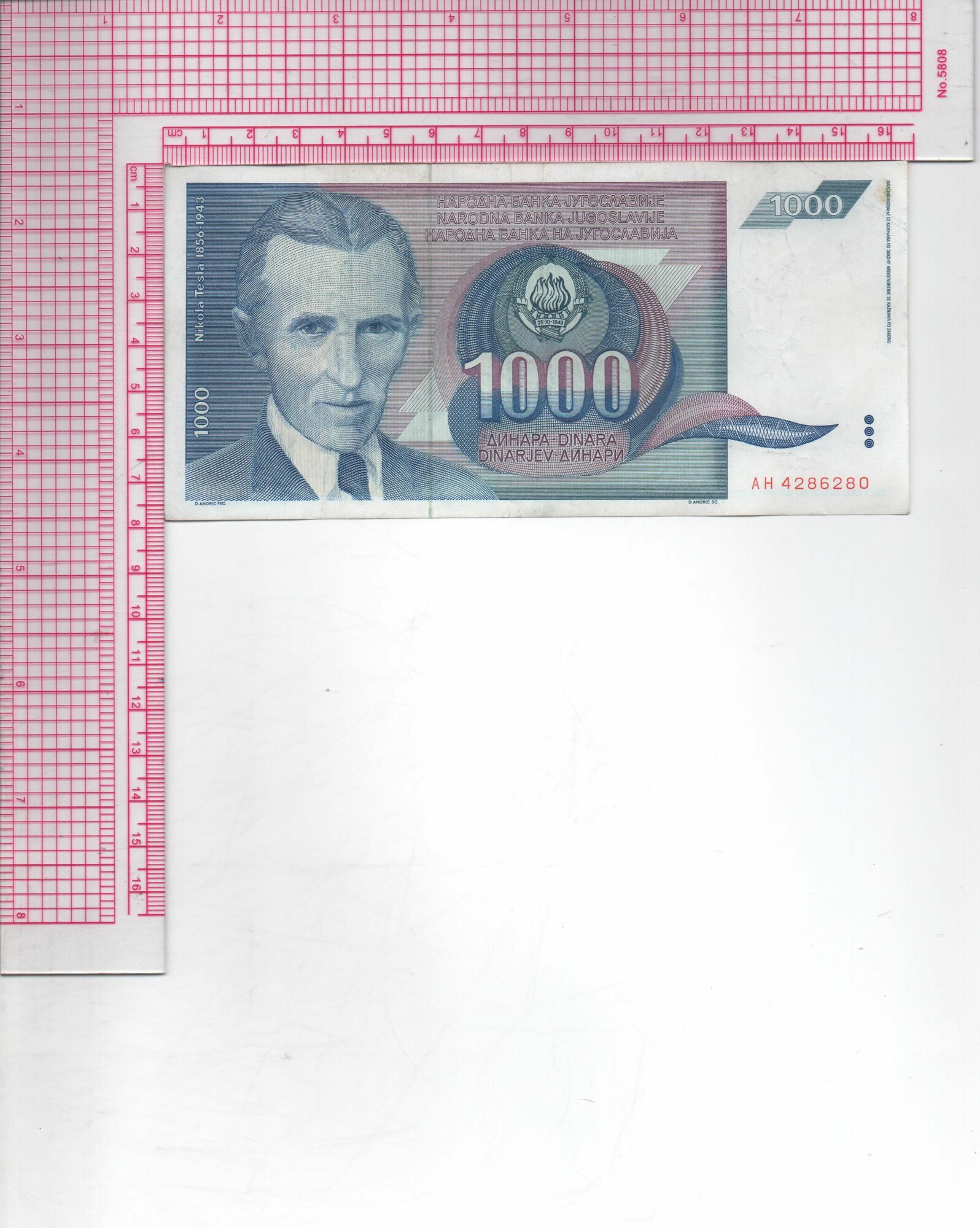 Купюра Югославия. 1000 динар 1991 года. Из обращения