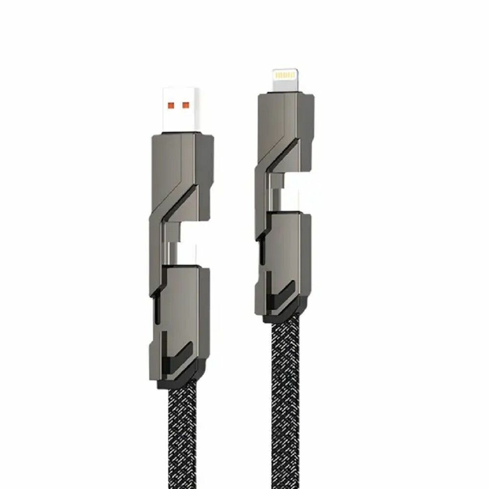 Rexant Кабели 18 - 1128 Кабель 4в1 USB - А Type - C, Lightning Type - C, 60Вт, 1м, в черной оплетке
