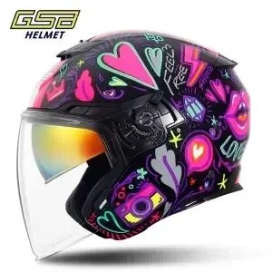 Женский мотоциклетный шлем GSB 263 с половиной лица — двойной объектив и ударопрочный Capacete с защитой от ультрафиолета, Casco для Dukadi М, 21