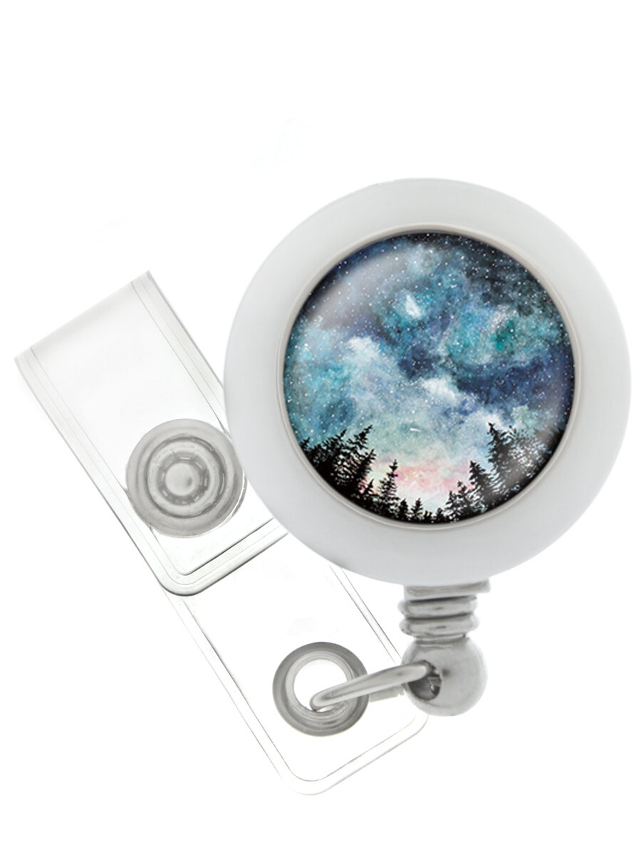 Держатель TINA BOLOTINA , для бейджа, с ретрактором, серебристый, небо