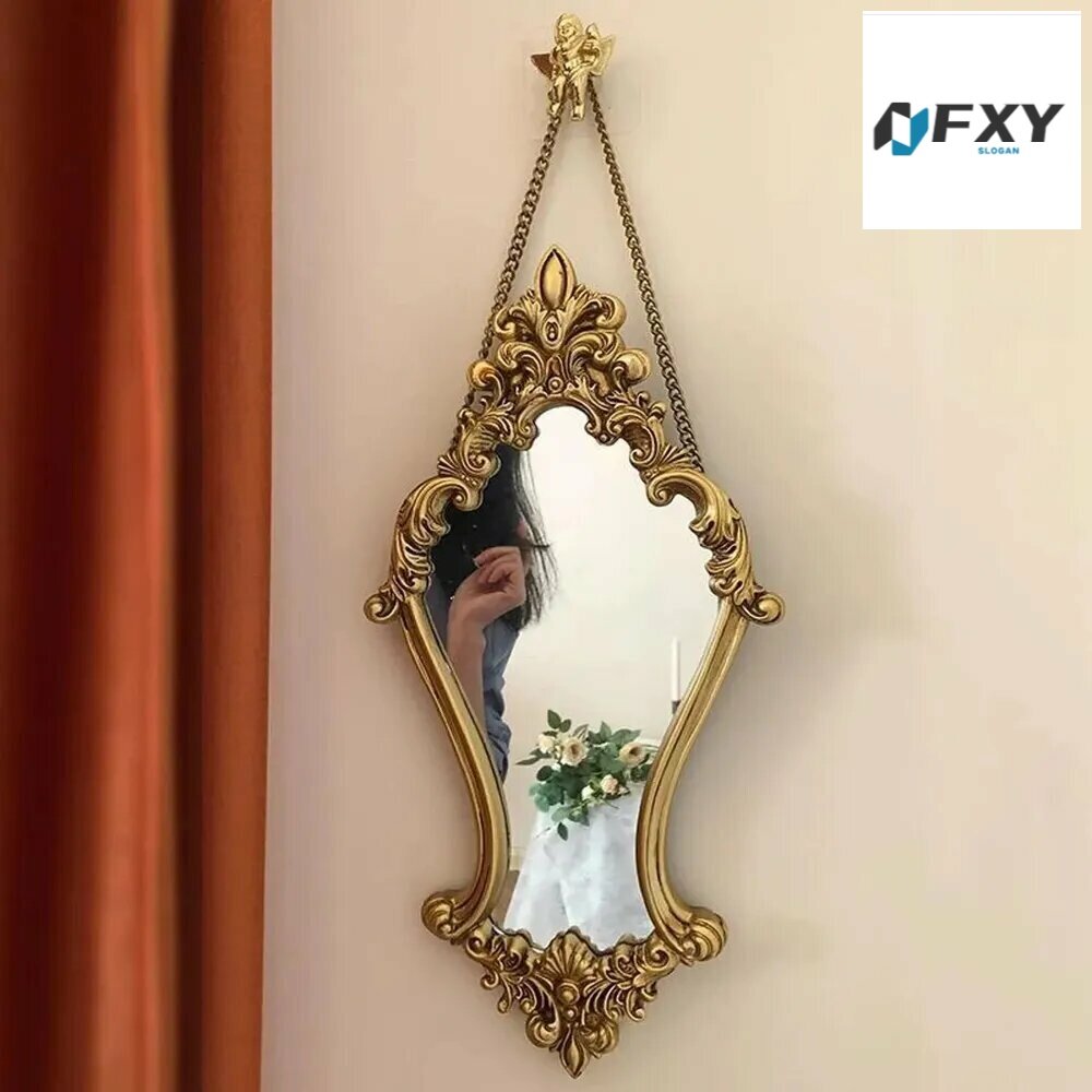 Эксклюзивное настенное зеркало 20х40 см в позолоте с ангелочком стиль рококо