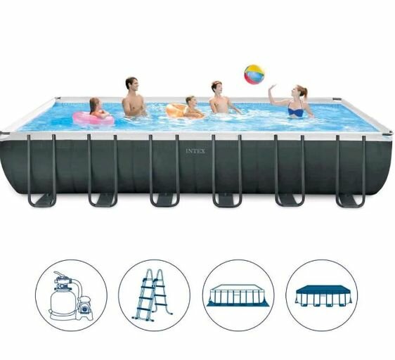 Каркасный бассейн732Х366Х132см Intex 26364 Ultra XTR Frame , 31805 литров. Песочный фильтр-насос 7900л/ч, лестница, тент, подстилка.