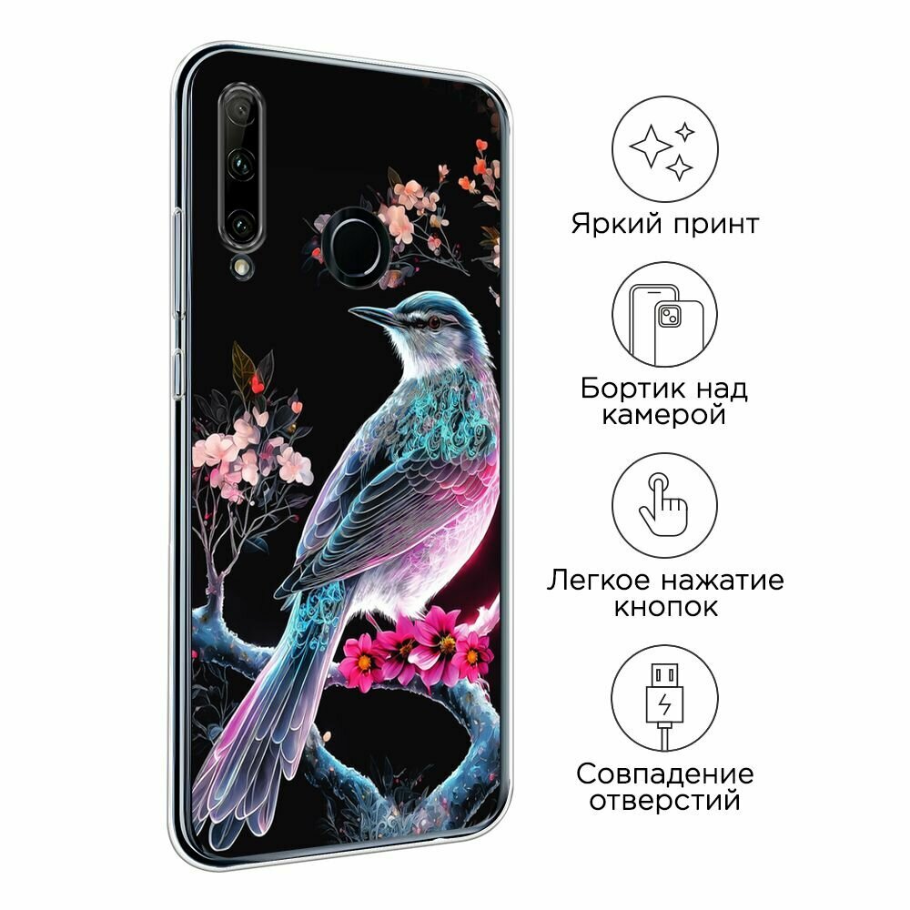 Чехол на Honor 10i/20 Lite 2019/20e/Huawei P Smart Plus 2019 / Хонор 10i с принтом "Птица на цветущем дереве" — фото 1