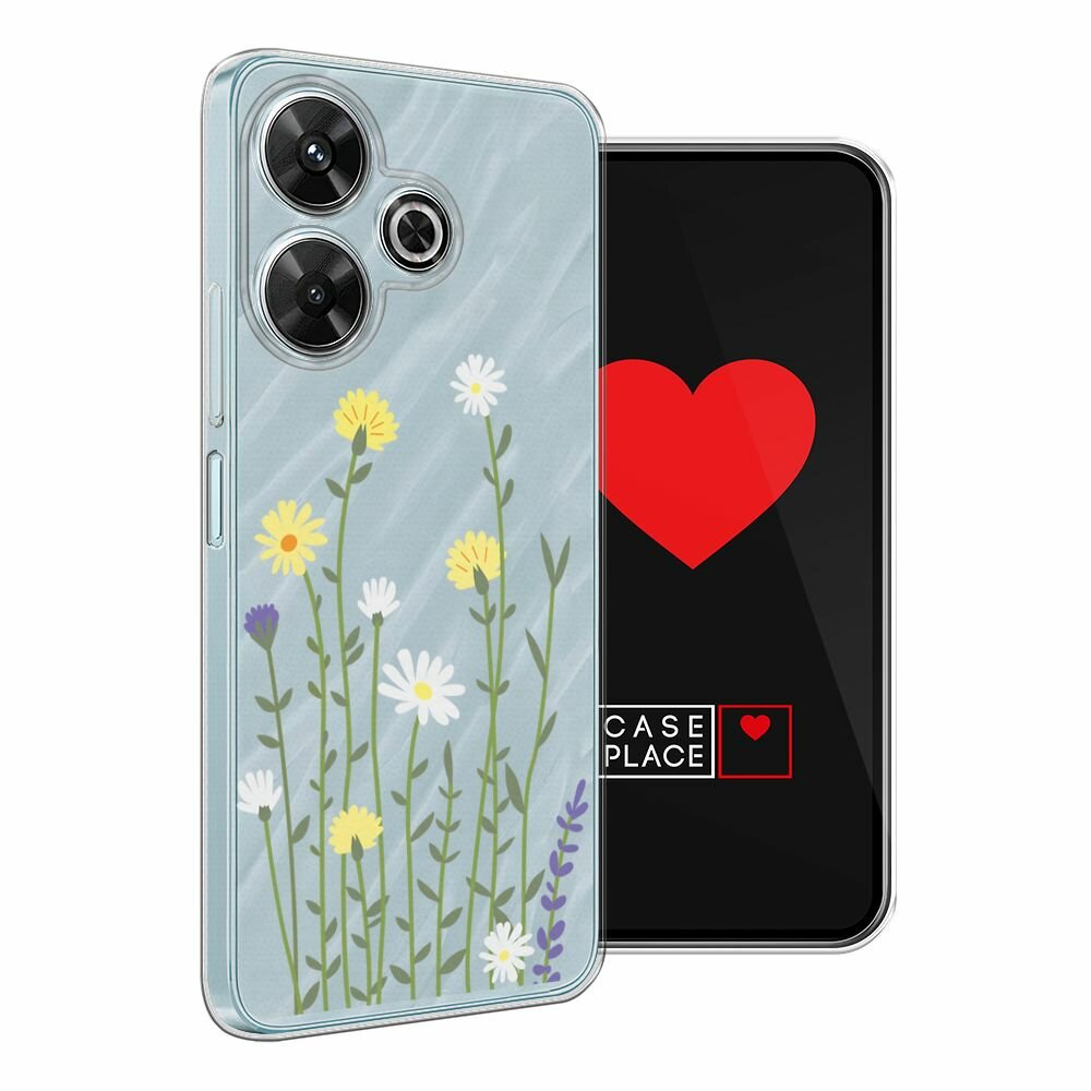 Чехол на Xiaomi Redmi Note 13R/Redmi 13/Poco M6 4G/M6 Plus с принтом "Пучок полевых цветов", прозрачный