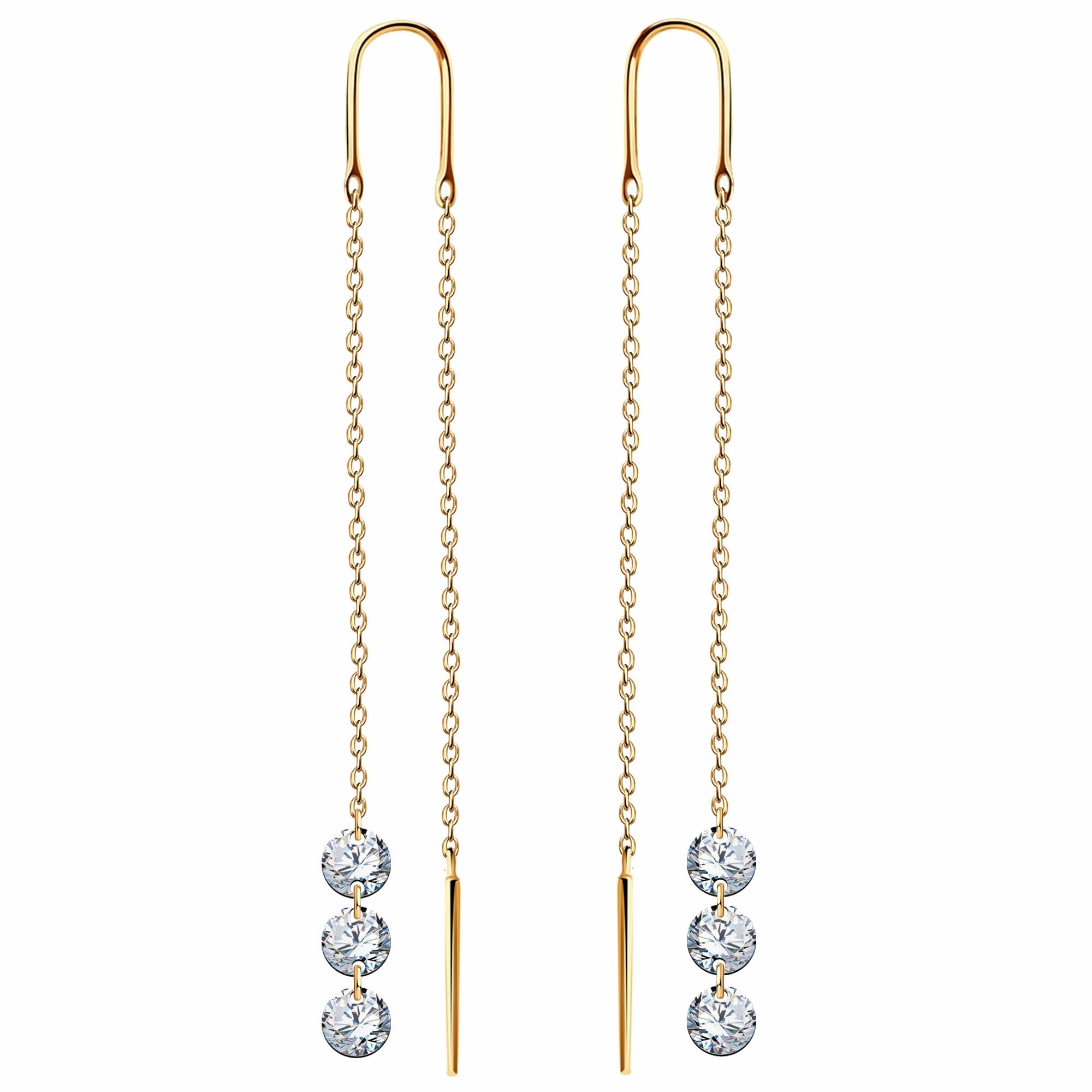 Серьги цепочки, красное золото, 585 проба, фианит
