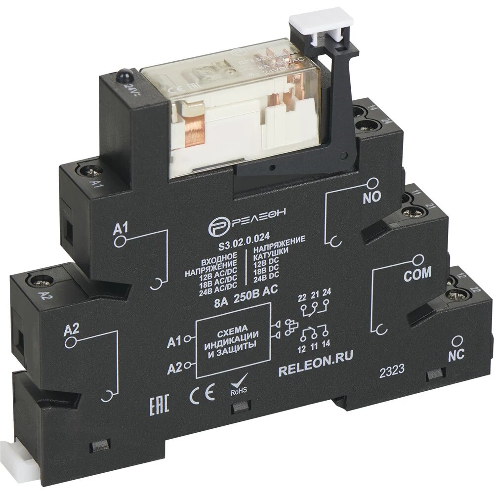 Релеон ; Интерфейсный модуль реле; 2 CO конт. 8А; 24В AC/DC; винт. зажимы; RM352002401