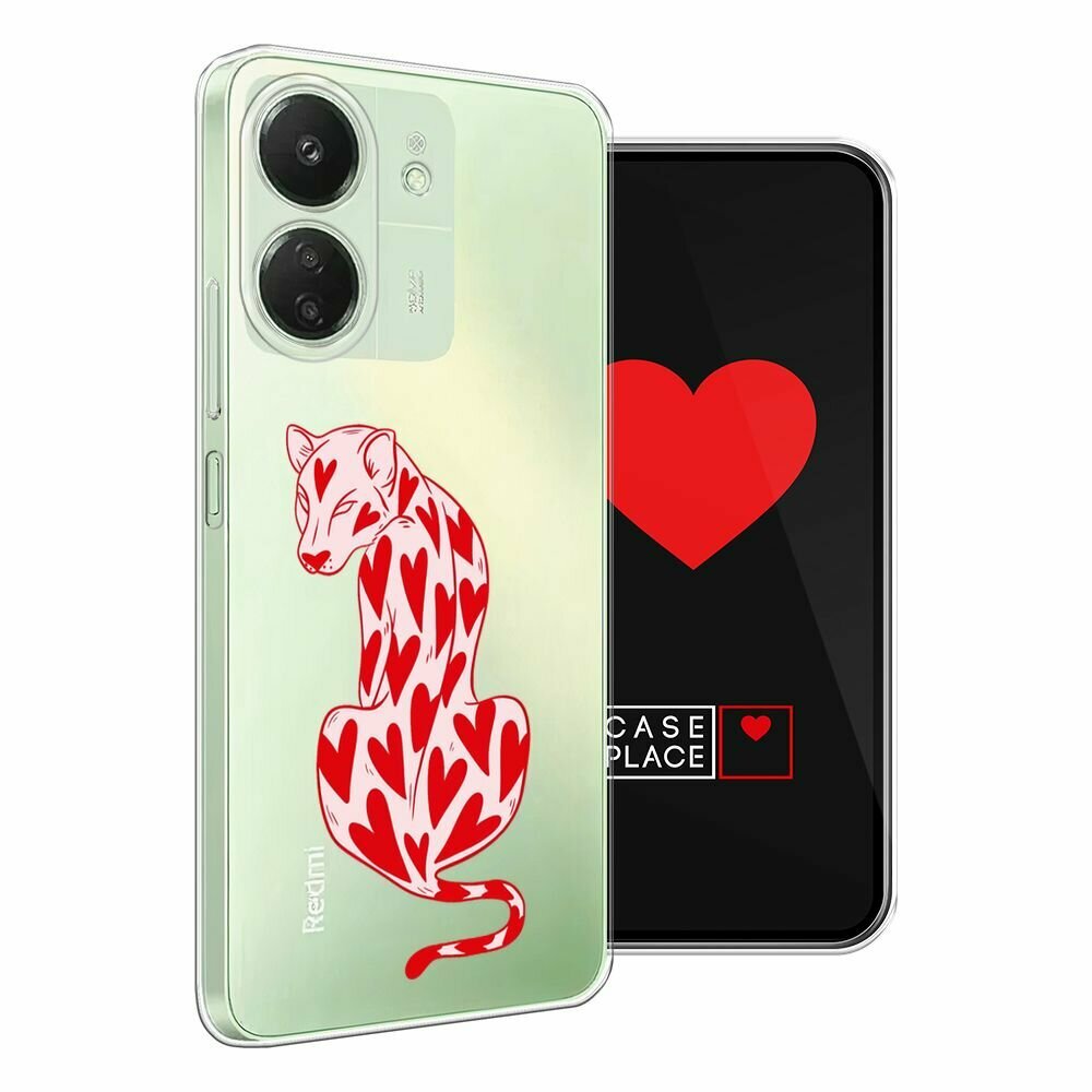 Чехол на Xiaomi Redmi 13C/Poco C65 / Сяоми Редми 13C/Поко С65 с принтом "Heart panther 2 - 14 февраля", прозрачный — фото 1