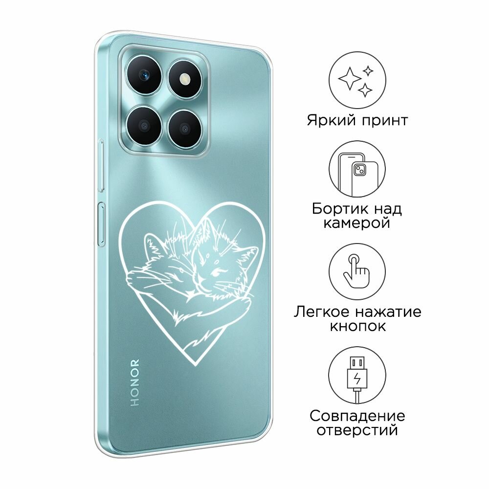 Чехол на Honor X6A / Хонор X6A с принтом "Влюблённые котики рисунок 2 - 14 февраля", прозрачный — фото 1