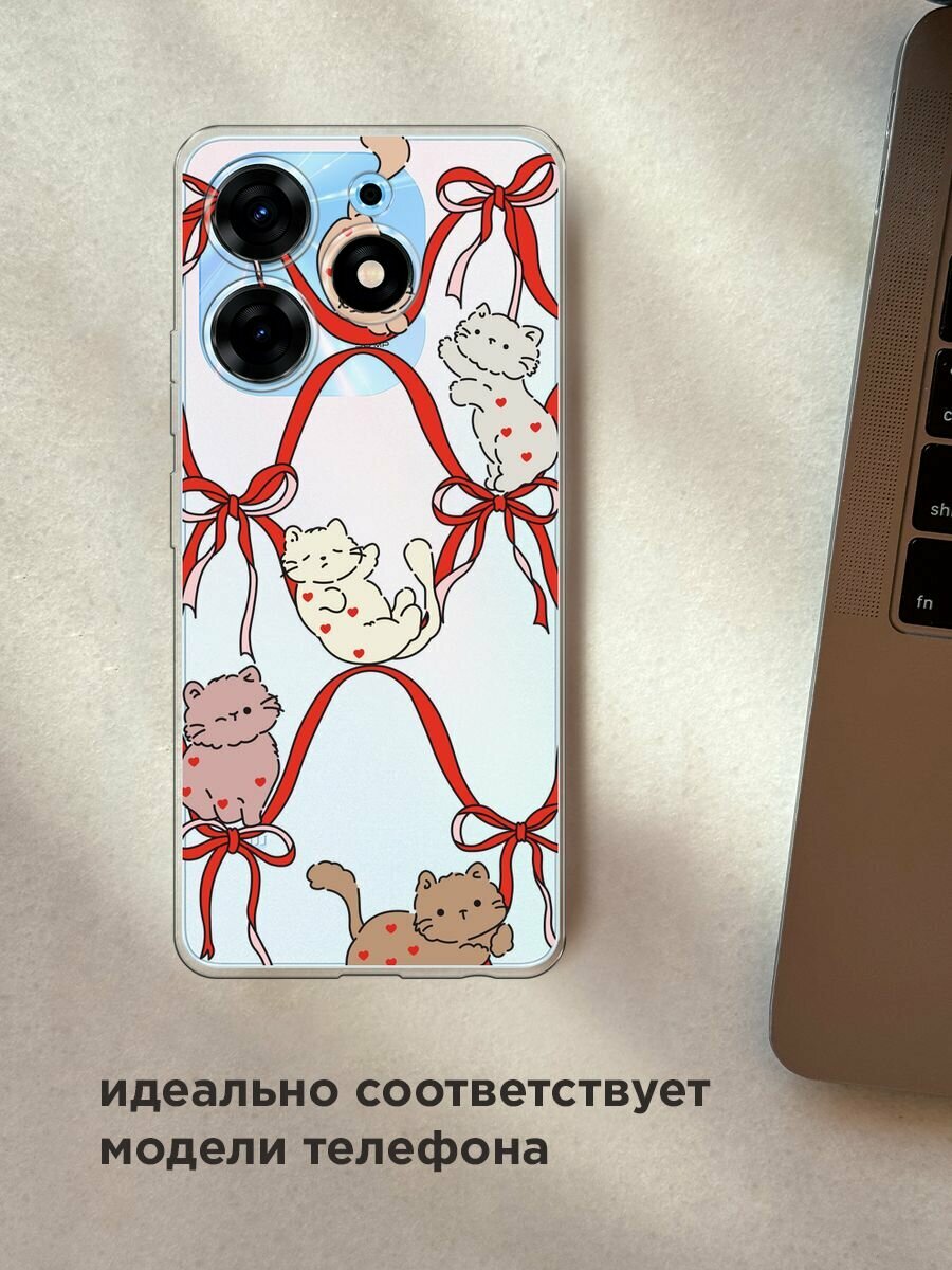 Чехол на Tecno Spark 10 Pro / Текно Спарк 10 Про с принтом "Котики в ленточках 2", прозрачный — фото 1