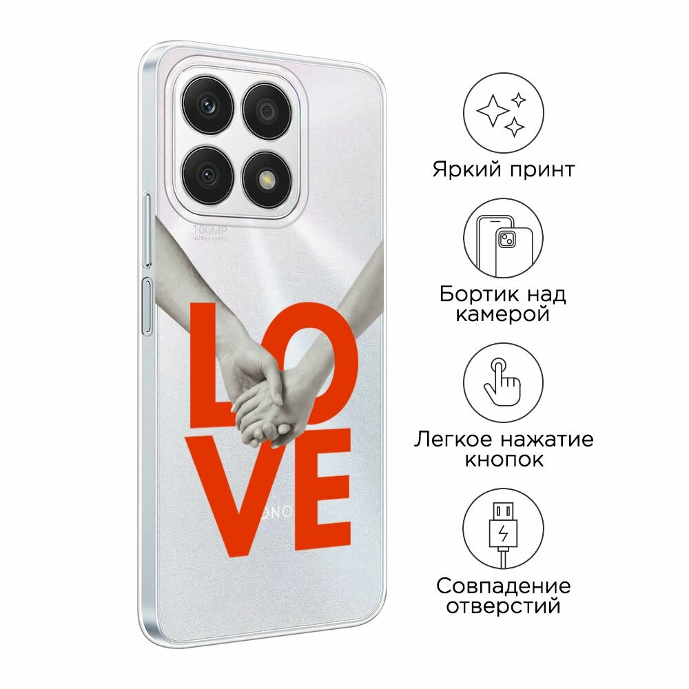 Чехол на Honor X8A / Хонор X8A с принтом "Love holding hands - 14 февраля", прозрачный — фото 1