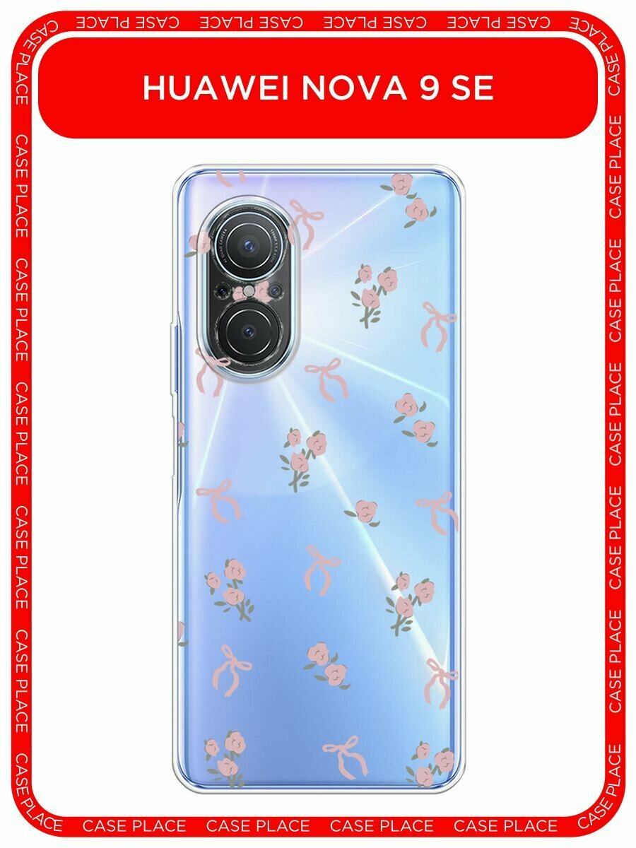 Чехол на Huawei Nova 9 SE / Хуавей Нова 9 SE с принтом "Розы и ленточки", прозрачный