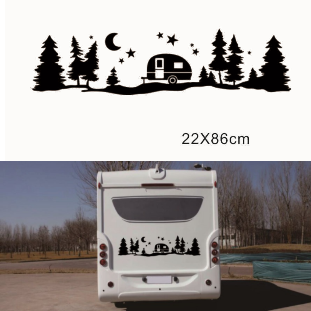 Наклейка для декора каравана Black Caravan RV, изображение звездного леса и гор