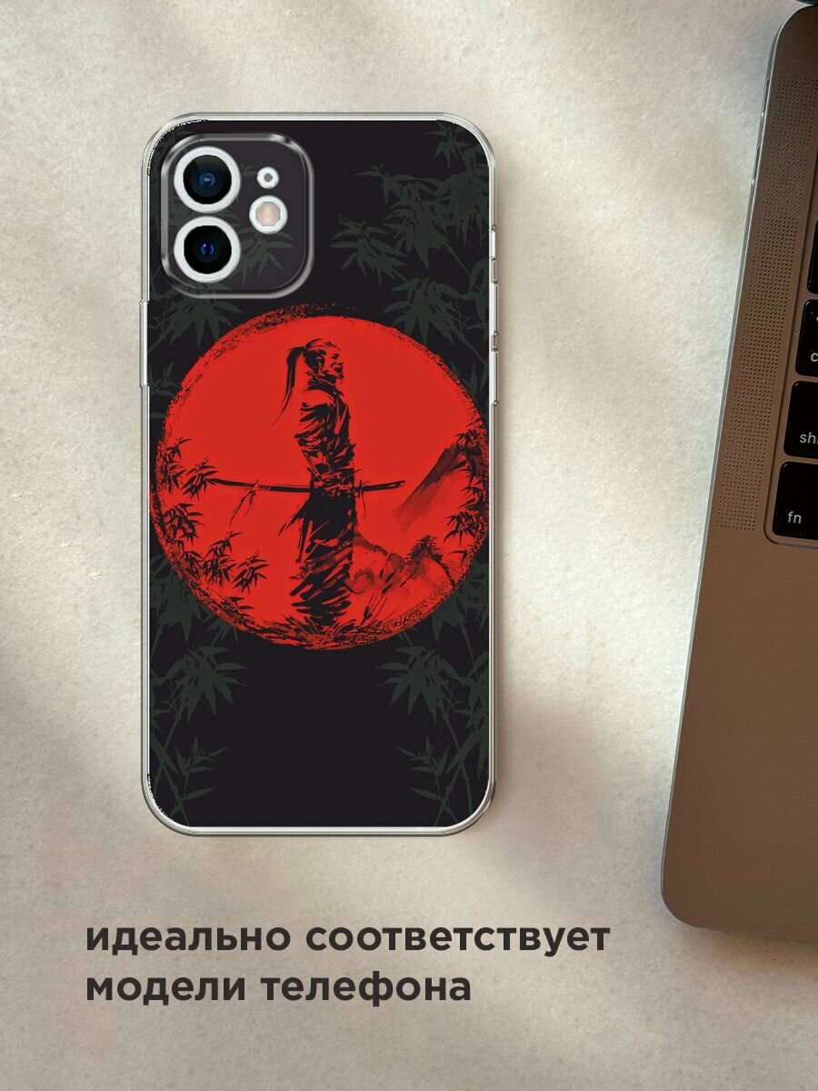 Чехол на Apple iPhone 12 mini / Айфон 12 Мини с принтом "Самурай на красном фоне" — фото 1