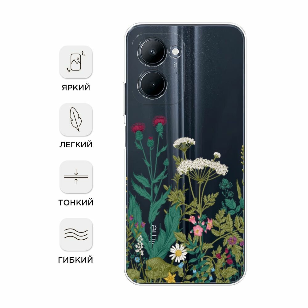 Чехол на Realme C33 / Реалми С33 с принтом "Дикие полевые цветы", прозрачный — фото 1