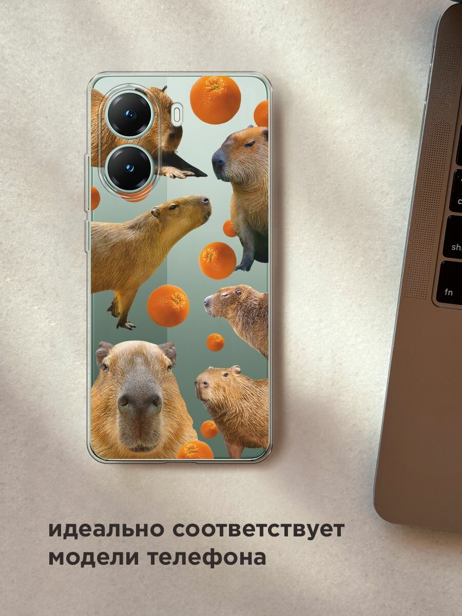 Чехол на Poco X7 Pro / Поко X7 Про с принтом "Капибара и апельсины", прозрачный — фото 1
