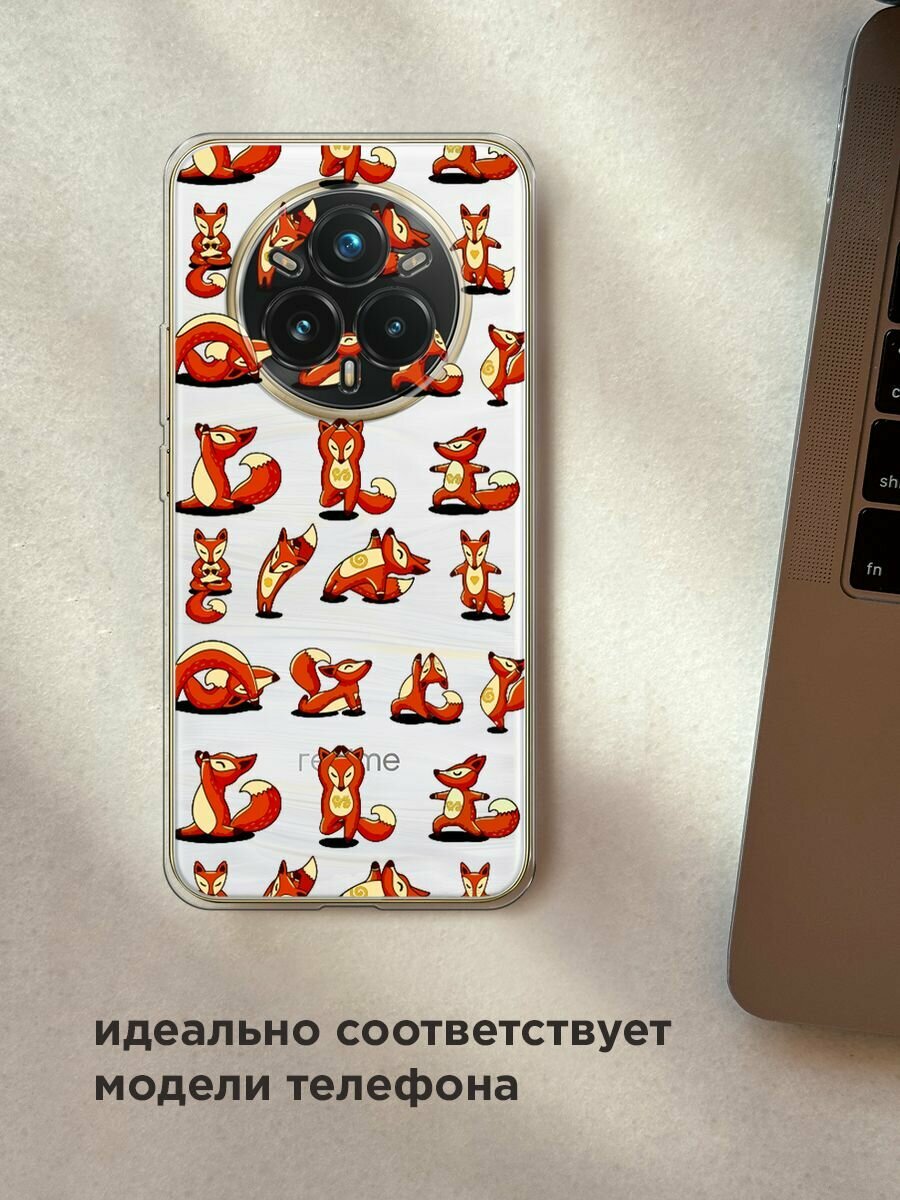Чехол на Realme 14 Pro+ / Реалми 14 Про+ с принтом "Йога для лисы", прозрачный — фото 1