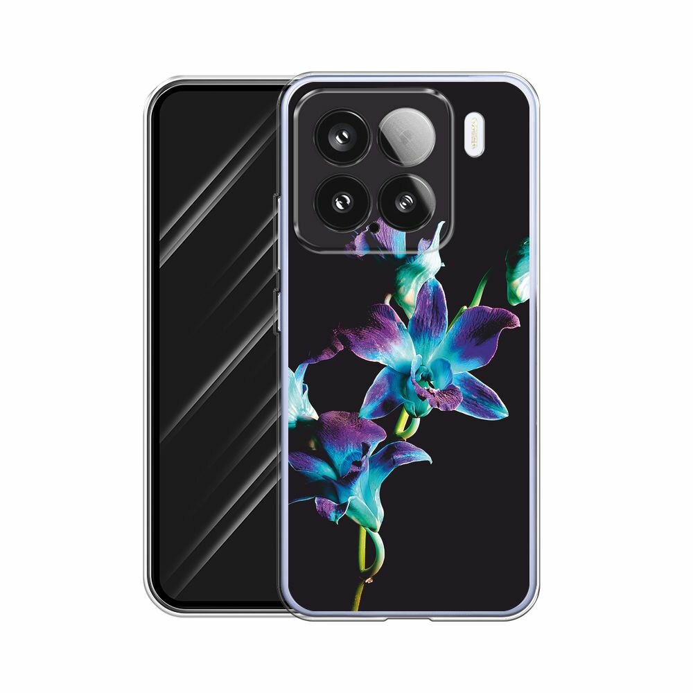 Чехол на Xiaomi 15 / Сяоми 15 с принтом "Синий цветок на черном" — фото 1