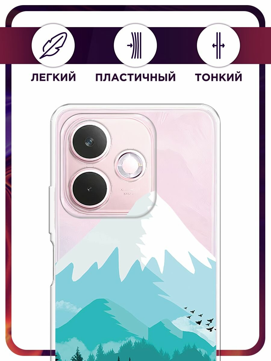 Чехол на Oppo A5 Pro / Оппо А5 Про с принтом "Синяя снежная гора", прозрачный — фото 1