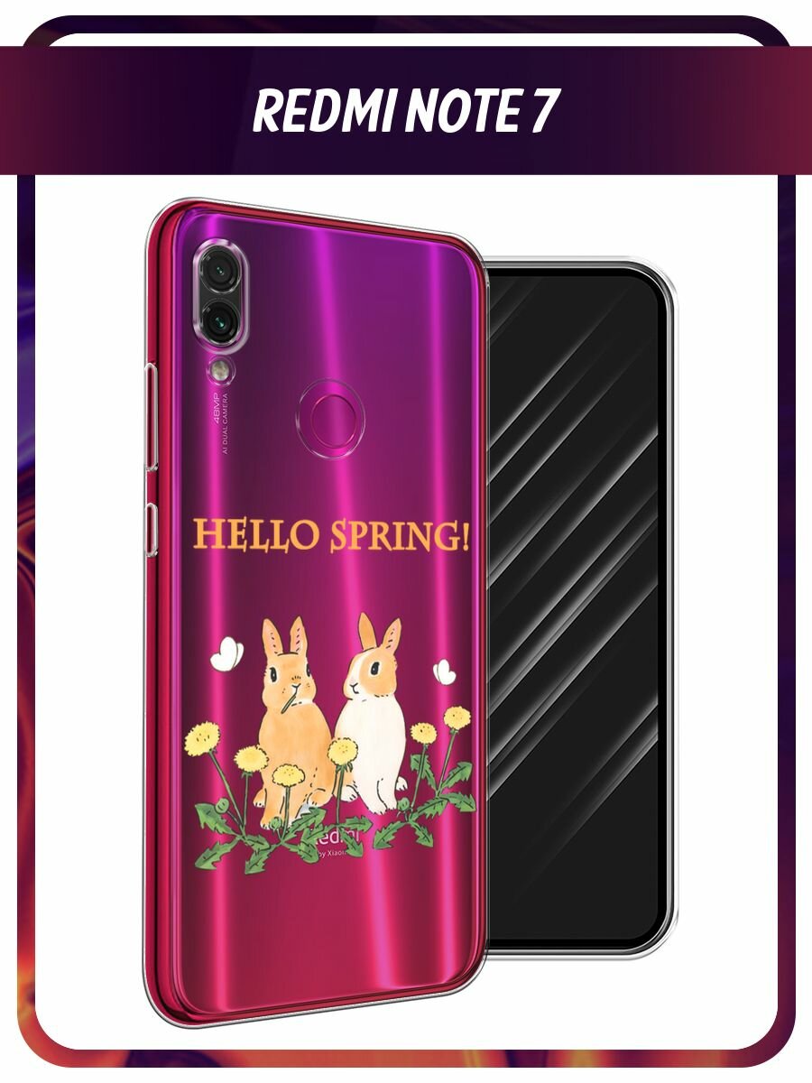 Чехол на Xiaomi Redmi Note 7 / Сяоми Редми Нот 7 с принтом "Весенние кролики", прозрачный