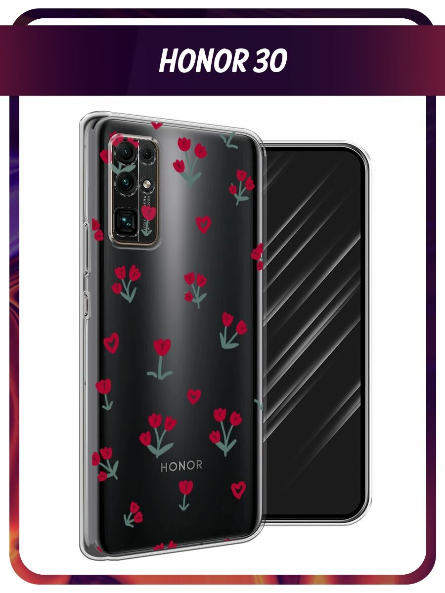 Чехол на Honor 30 / Хонор 30 с принтом "Красные тюльпанчики", прозрачный