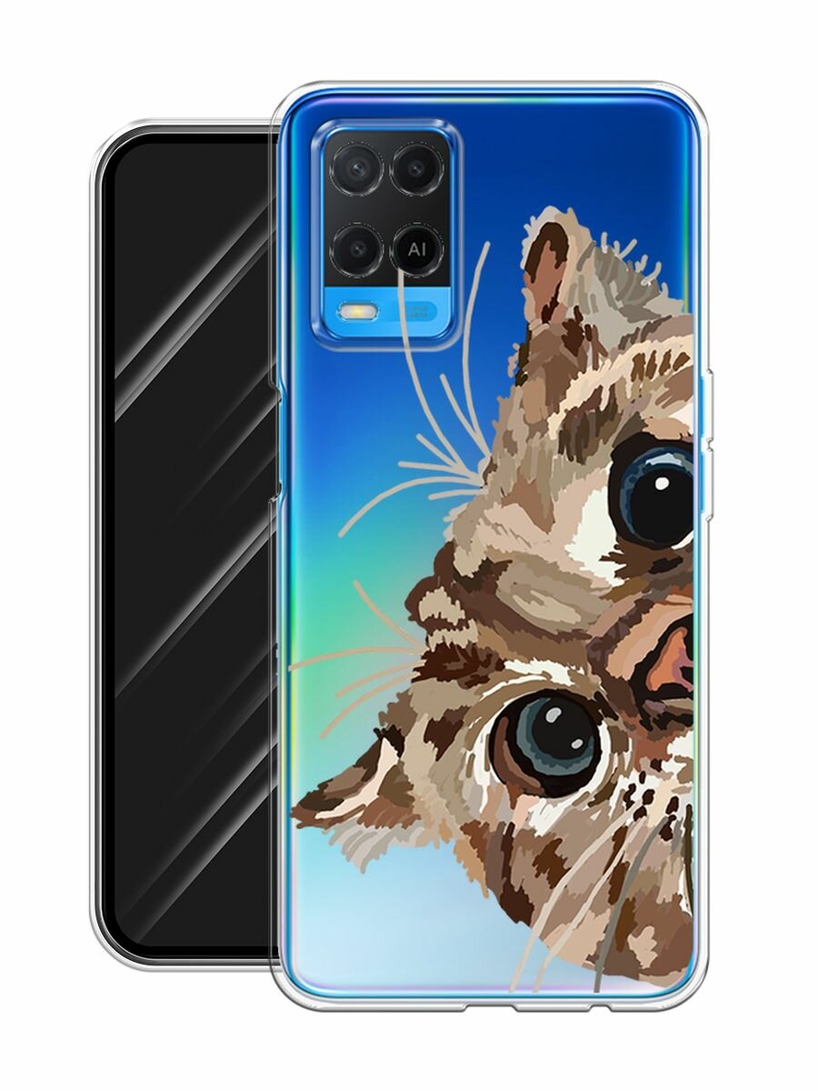 Чехол на Oppo A54 / Оппо A54 с принтом "Любопытный кот", прозрачный — фото 1