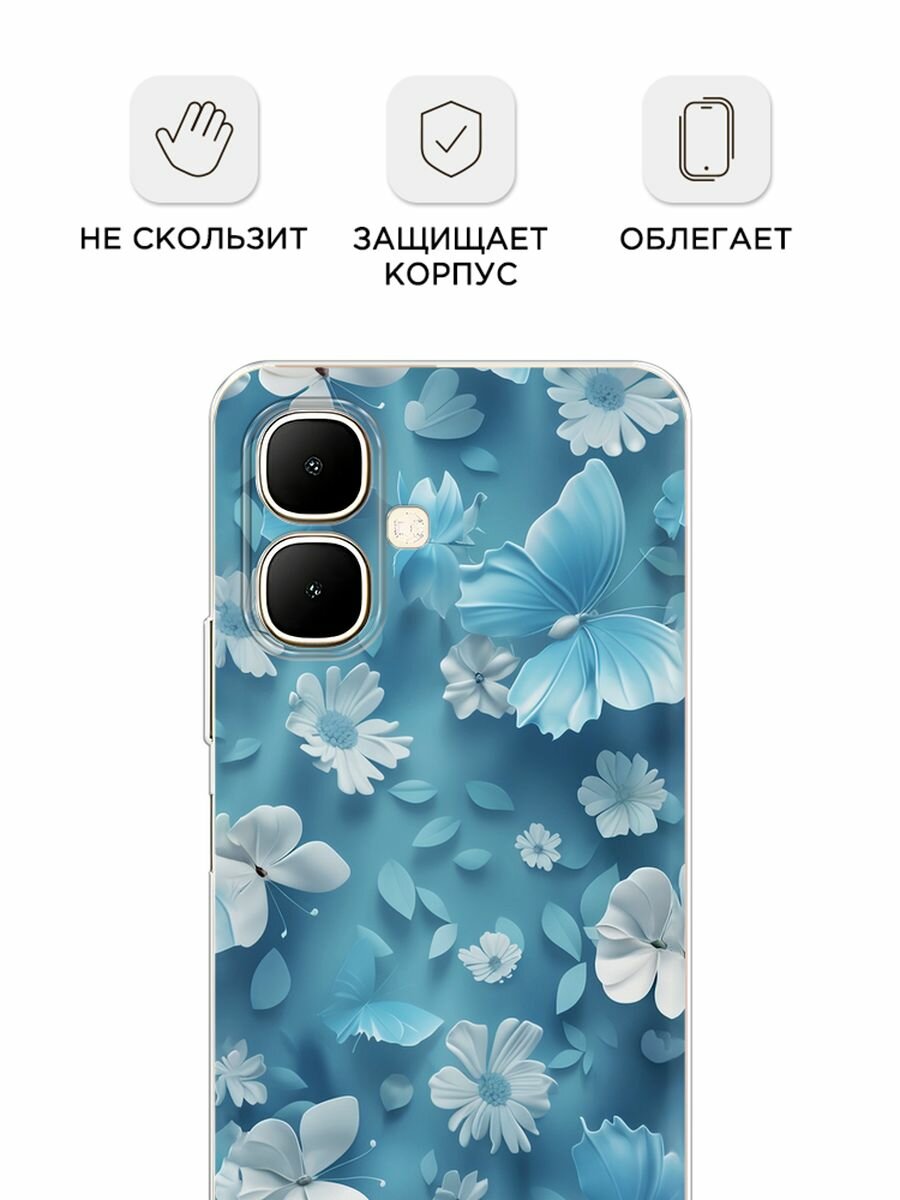 Чехол на Infinix Smart 10 / Инфиникс Смарт 10 с принтом "Голубые глазурные цветы" — фото 1