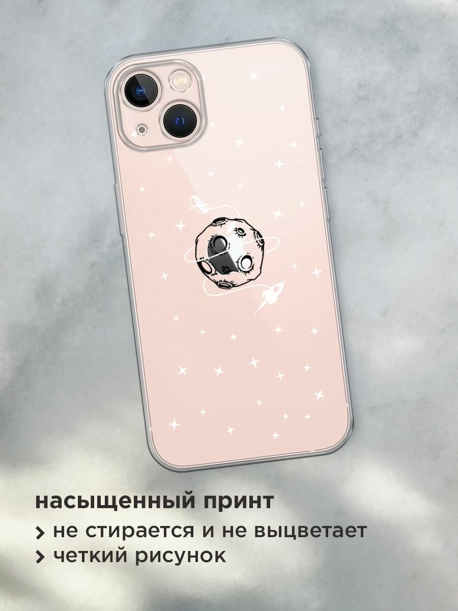 Чехол на Apple iPhone 13 / Айфон 13 с принтом "Полет вокруг луны", прозрачный — фото 1