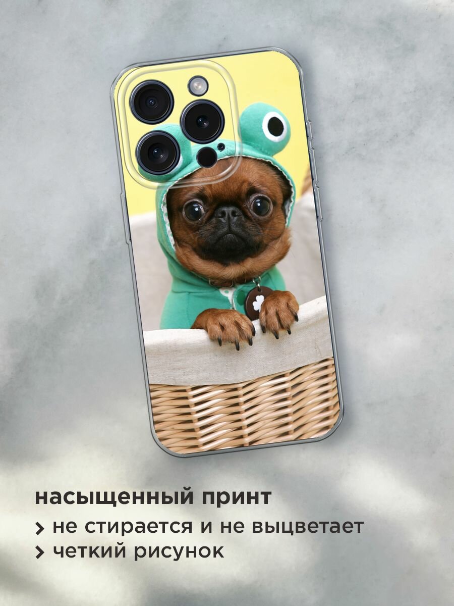 Чехол на Apple iPhone 15 Pro / Айфон 15 Про с принтом "Собачка в шапке лягушки" — фото 1