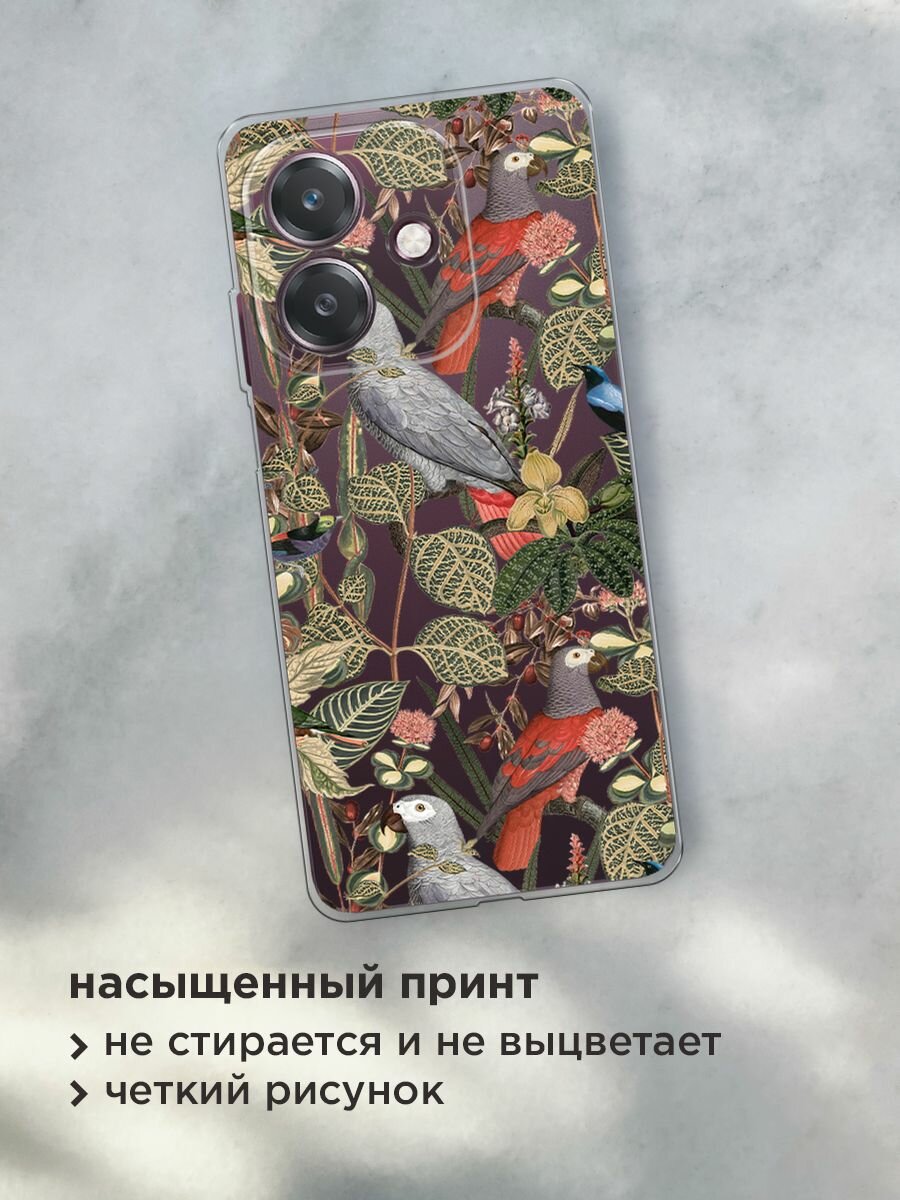 Чехол на Oppo A3/A3x / Оппо А3/A3x с принтом "Tropical pattern", прозрачный — фото 1