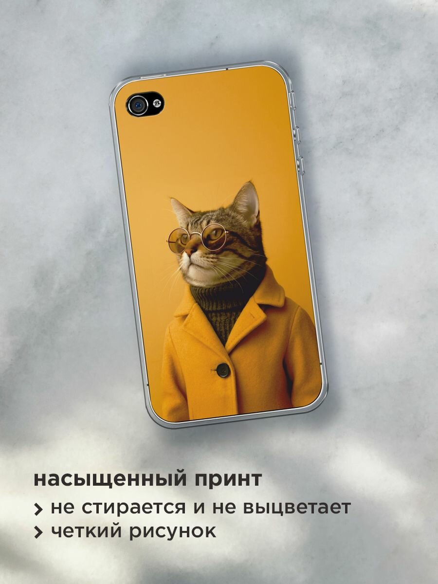 Чехол на Apple iPhone 4/4S / Айфон 4/4S с принтом "Деловой кот в пальто" — фото 1